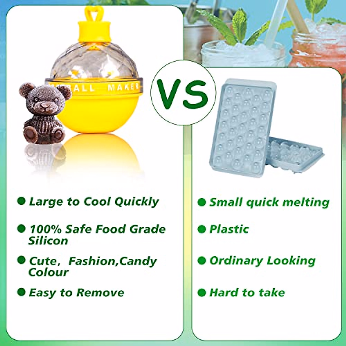 [4+4] 4 Pcs Round Ice Cube Mold, Decyam Ice Ball Maker, Silicone Ice Cube Tray, 2.5 Inch Large Sphere Ice Cube Mold with Lid and Funnels, Cocktail Whiskey Ice Mold and 4 Pack Teddy Bear Ice Mold