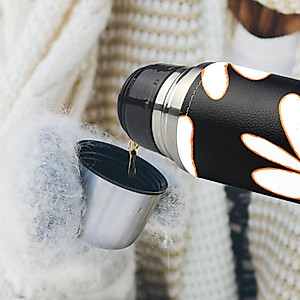 Stainless Steel Leather Vacuum Insulated Mug Flowers Thermos Water Bottle for Hot and Cold Drinks Kids Adults 16 Oz