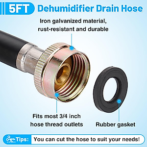 Leakproof Dehumidifier Drain Hose 3/4" FHT - 5 FT Thickened Dehumidifier Hose with Rustproof Durable Connector, No Kink and Easily Coilable, Fits for Most of Dehumidifiers