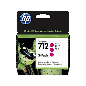 HP 712 Magenta 29-ml 3-Pack Genuine Ink Cartridges (3ED78A) for DesignJet T650, T630, T230, T210 & Studio Plotter Printers