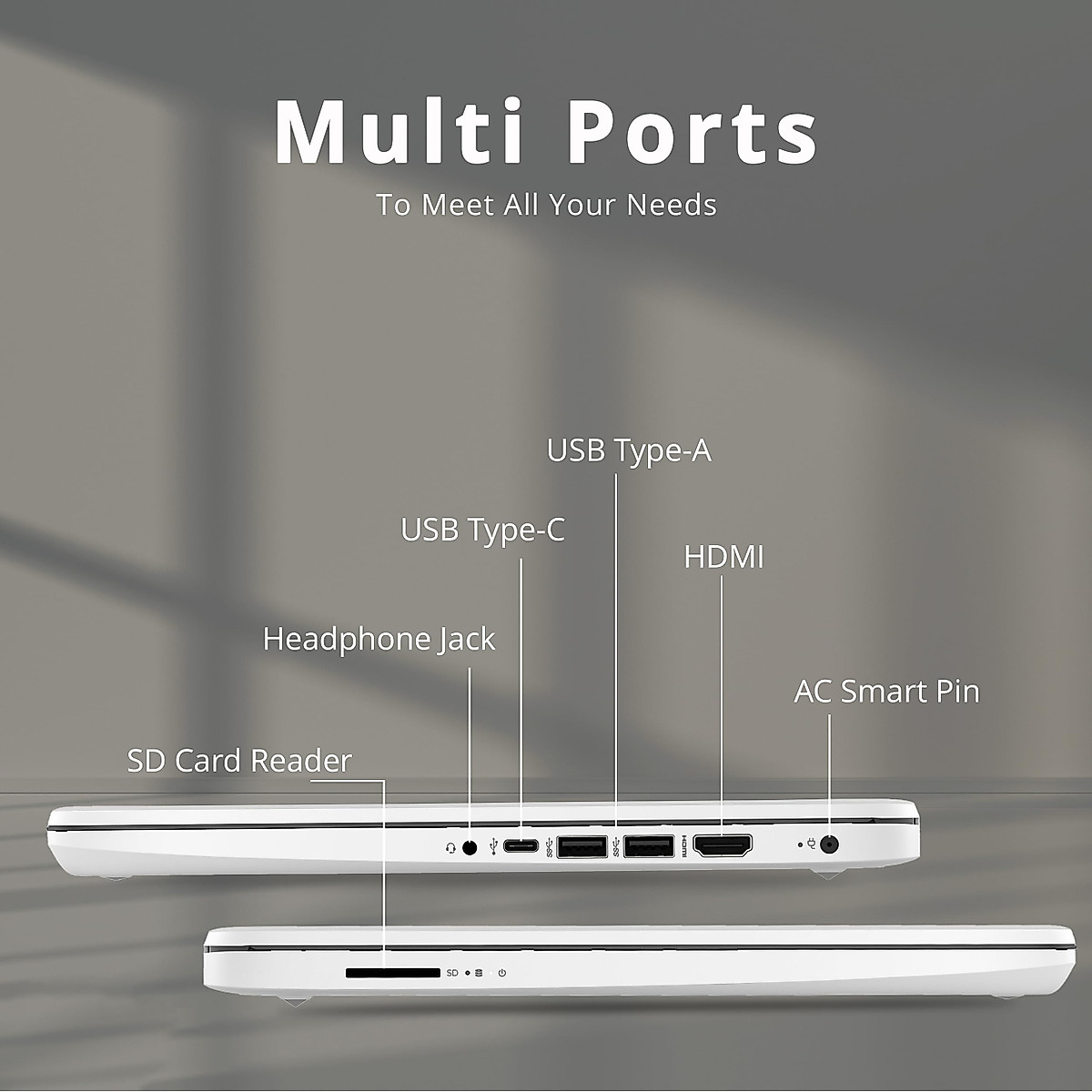 HP 2023 Premium 14" Stream HD Laptop, Intel Celeron N4120 CPU, 4GB RAM, 64GB eMMC, Webcam, UHD Graphics, Bluetooth, WiFi, HDMI, 1 Year Office 365, Win 11s, White, 32GB Hotface USB Card