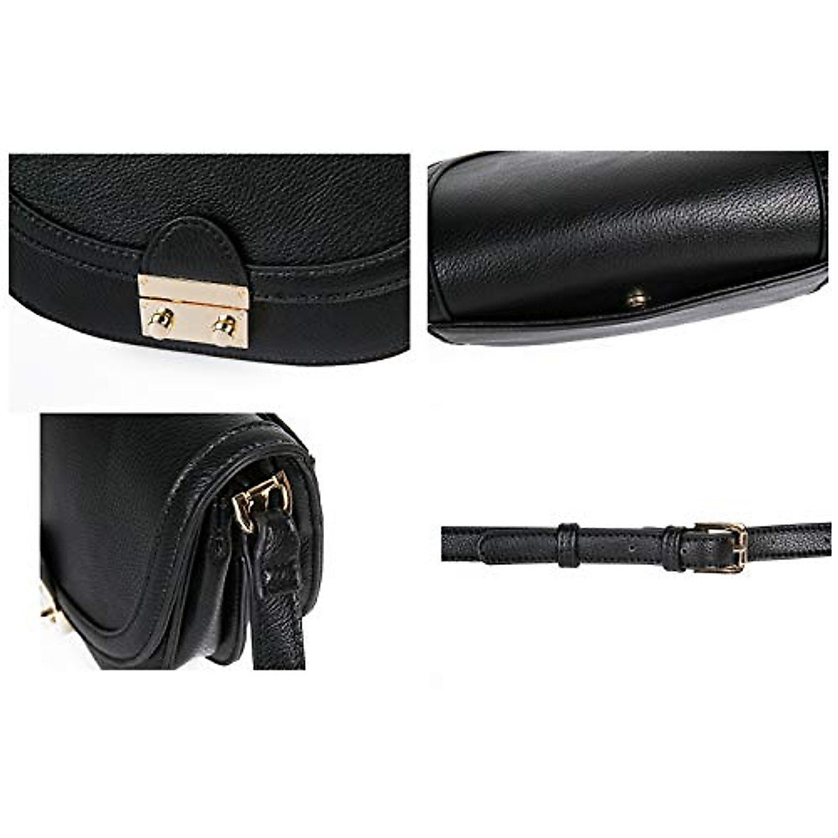 FEVERSOLE Crossbody Bag PU Leather Women Retro Small Saddle Satchel Shoulder Bag Tote With Long Adjustable Strap Black