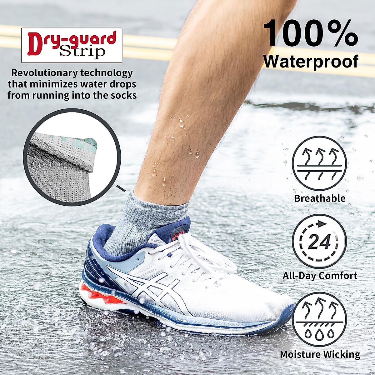 DRYMILE Active Waterproof Socks, Breathable Cushioned Running, Hiking, Winter Waterproof Socks for Men & Women - Ankle (Large, Black/Blue)