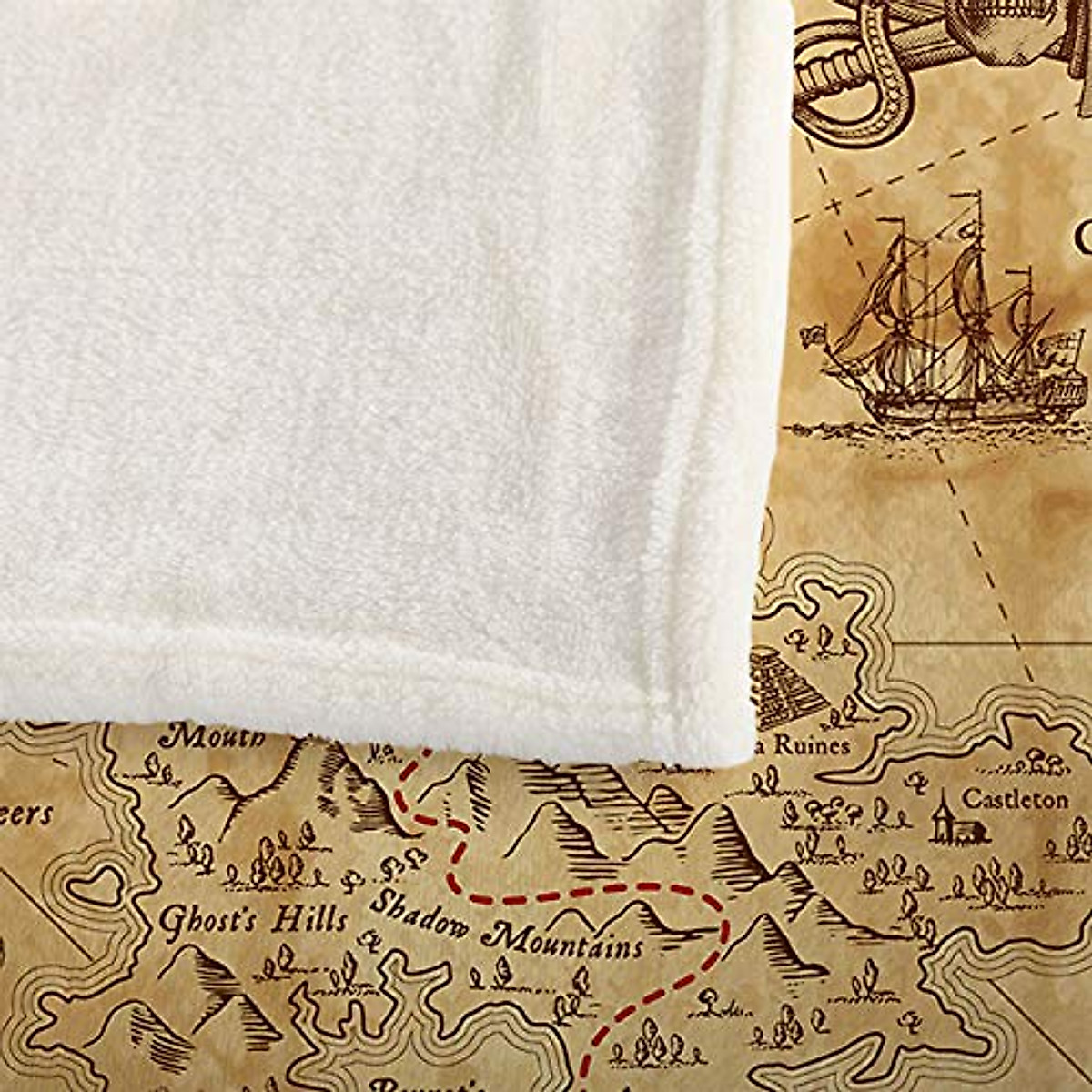 Mugod Map Throw Blanket Treasure Map and Pirate Emblem Sailboat Compass on a Ruined Old Parchment Decorative Soft Warm Cozy Flannel Plush Throws Blankets for Baby Toddler Dog Cat 30 X 40 Inch