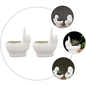 Plants Decor 2pcs Ceramic Toilet Plant Pot Succulent Planter Mini Flower Pots Bonsai Pot with Drainage Holes for Home Office Table Decoration Office Decor