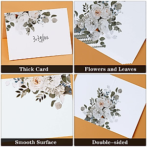 Stylish Tent Table Place Cards with Printed Watercolor Flowers - Small Paper Place Cards Name Cards - Printed on Both Sides for Table Setting, Suitable for Wedding, Banquets, Parties - 50 Packs