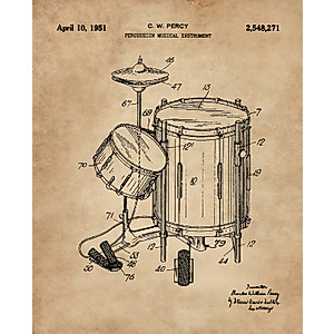Drummer Gifts for Men - Music Wall Decor - Set of 6 (8x10) Unframed Drum Patent Wall Art Prints - Music Room Studio Decorations - Percussionists Teachers Musicians