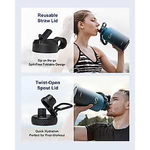 INSPI Insulated Water Bottle with Paracord Handle 64oz,Indigo Black