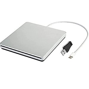 Aouan External CD DVD Drive Burner/Portable/Slim/Reader/Type-c/USB-C Drive(Equipped with USB 3.0 Adapter) for MacBook Pro/PC/Mac/Laptop/Air Windows7/ Windows8 /Windows10 (Sliver)