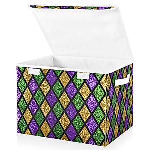 Joisal Shiny Paillettes Fabric Storage Box with Lid Blanket Storage for Closet