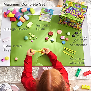 FlyFlag Air Dry Clay Kit - 50 Colors, Soft & Ultra Light, Modeling Clay for Kids with Accessories, Tools and Tutorials