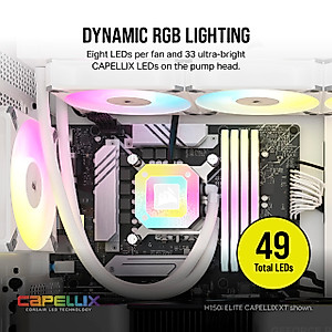 Corsair iCUE H100i Elite CAPELLIX XT Liquid CPU Cooler - Two AF120 RGB Elite Fans - 240mm Radiator - Intel® LGA 1700, 1200, 115X, 2066, AMD® AM5, AM4 - Included iCUE Commander CORE - White