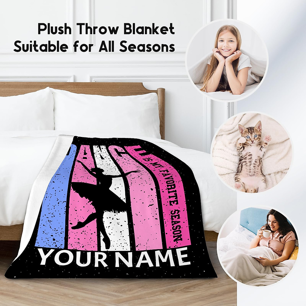 Personalized Dance Gifts, Dance Blanket for Girls Dancers, Ballerina Gifts, Custom Gifts for Her&Teacher, Flannel Throw Blankets for Couch Sofa, 40"x50" Soft Cozy Girls Blankets for Outdoor Travel