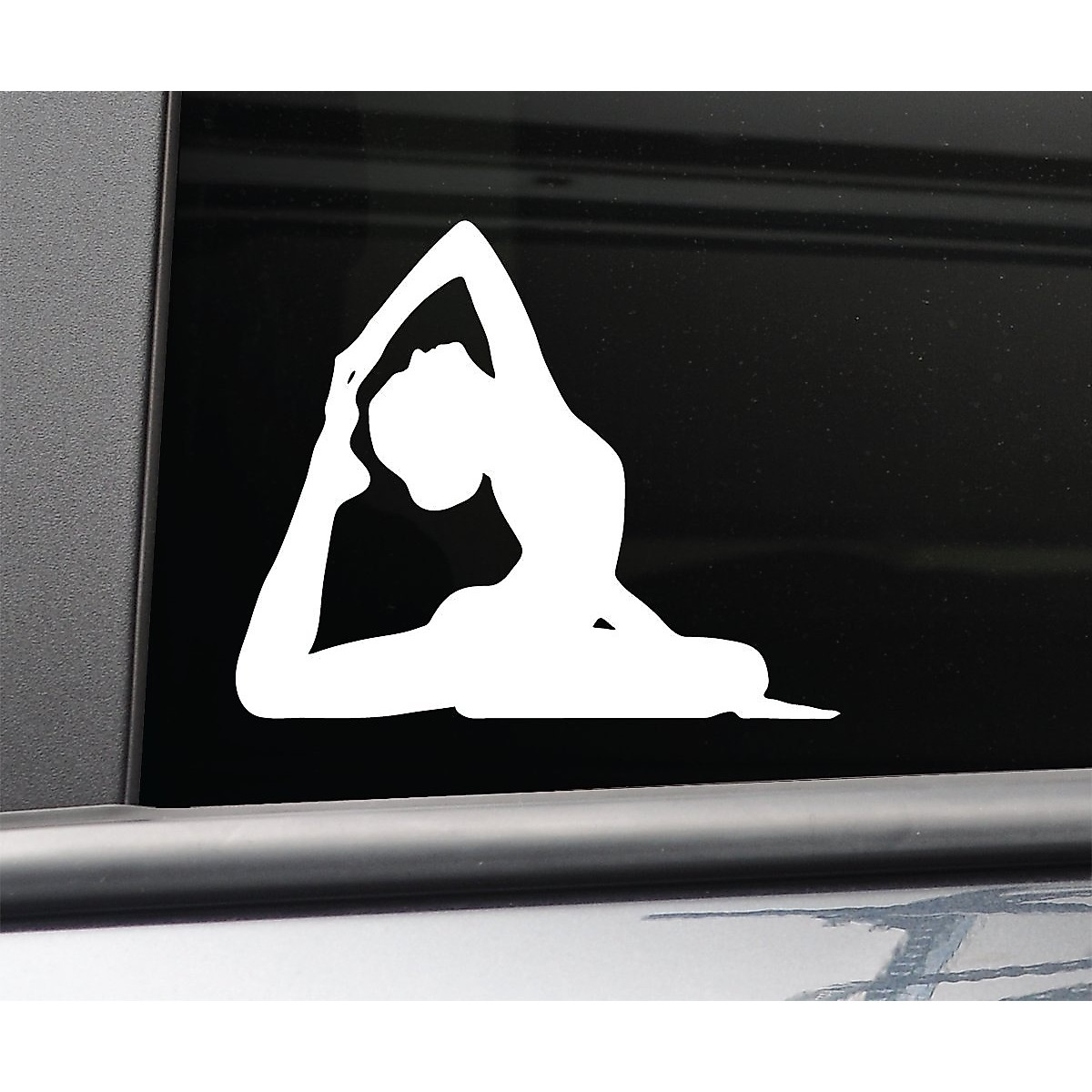 Yoga Pigeon Pose Vinyl Decal Laptop Car Truck Bumper Window Sticker, 5.5" x 4.5", White
