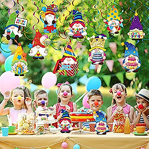 30 Pieces Happy Birthday Swirls Decorations Gnomes Birthday Hanging Swirl Gnomes Hanging Swirls Ceiling Birthday Hanging Swirls Streamers for Birthday Party Decorations Supplies Ornaments, 10 Patterns