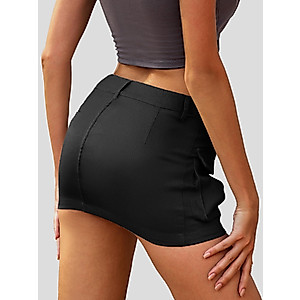 ELLEVEN Mini Cargo Skirts for Women High Stretchy, Low Waist Y2k Skirt Button Cute Denim Bodycon Jean Skirt with Pocket Black Medium