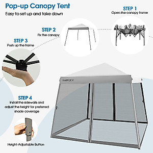 Tangkula 10x10 Ft Pop Up Canopy with Netting, Slanted Leg Outdoor Canopy with Roller Bag, 4 Sand Bags, 8 Stakes, 4 Ropes, Instant Canopy Tent with Easy Set-up Center Lock for Patio (Grey)