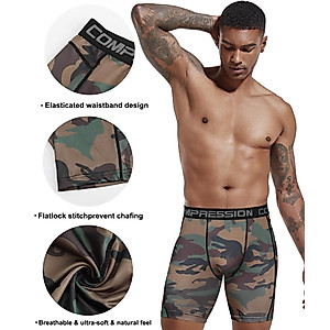 Holure Men's 3 Pack Sport Compression Shorts Mens Yoga Shorts Workout Running,Brown,Blue,Green,Camo,02-XL