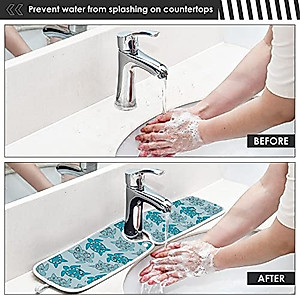 2 Pack Faucet Splash Guard for Sink,Sea Turtle Teal Seamless Washable Kitchen Faucet Absorbent Mat for Sink , Sink Mats and Protectors for Kitchen, Faucet Splash Catcher for Bar