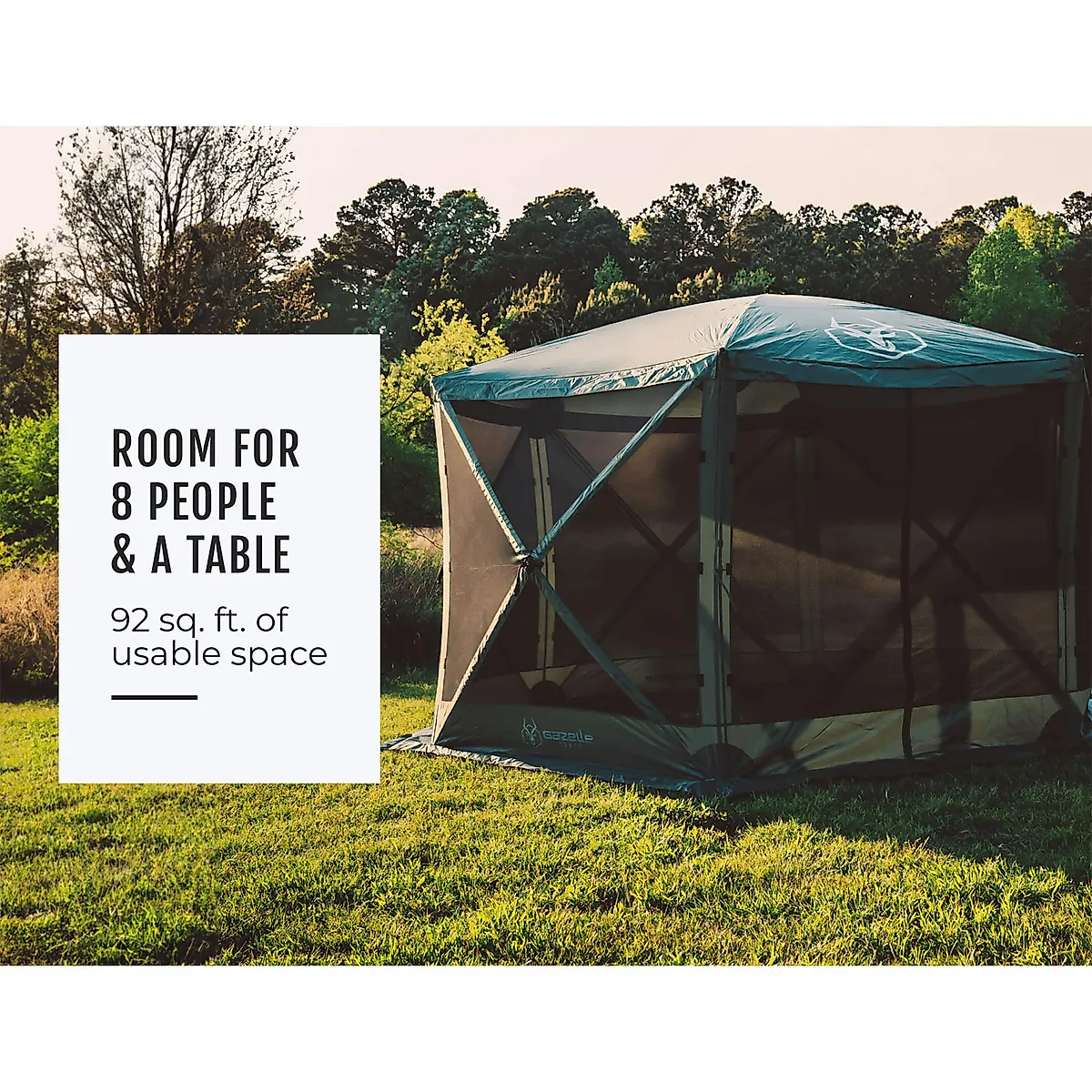 Gazelle GG601GR G6 8-Person 6-Sided Portable Pop-Up Gazebo with Mesh Wind Panels, Carry Bag, and Stakes, Alpine Green