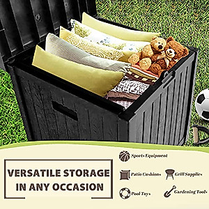 Patiomore 51 Gallon Medium Patio Storage Box, Resin Outdoor Storage Container Deck Box (Grey)…