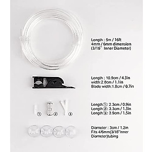 Clscea Aquarium Premium CO2 Proof Tubing PU Rigid Tube Clear 4/6mm 5m (16ft)