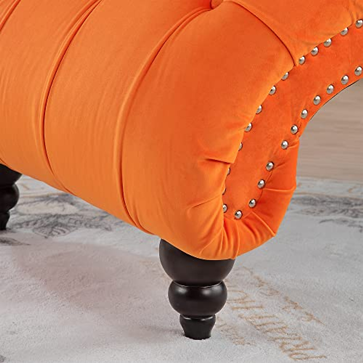 Fulocseny Tufted Velvet Chaise Lounge Indoor,Leisure Accent Chair Upholstered Couch,Velvet Chaise Lounge Chair,Tufted Armless Chaise Lounge,Velvet Fabric+Wood Frame+Foam +Wood Legs (Orange)