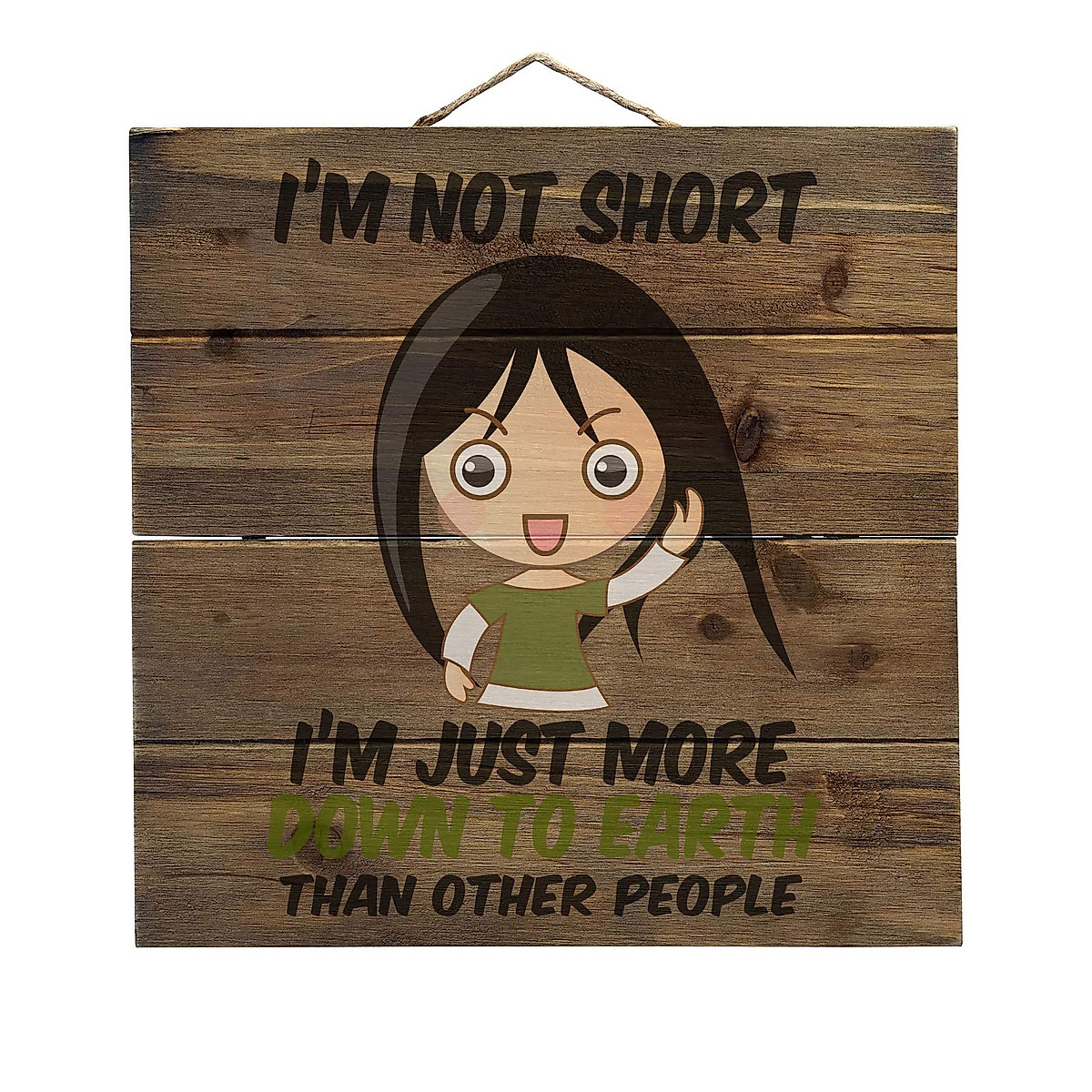 DistinctInk I'm Not Short I'm Just More Down to Earth - Decorative Real Wood Wall Art - Faux Pallet Look