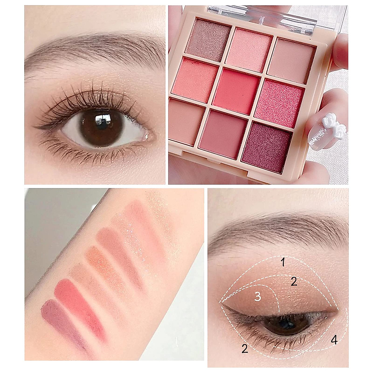 9 Color Glitter Matte Eyeshadow Palette, Pink Nude Red Cream Shimmer Eyeshadow Eye Shadow Makeup Palettes, Christmas Gift for Women Waterproof High Pigment Long-Lasting Korean Eye Makeup(03# Pink)