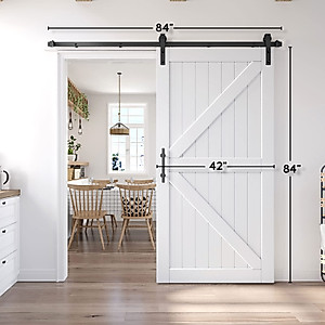EaseLife 42in x 84in Sliding Barn Door with 7FT Barn Door Hardware Track Kit Included,Solid LVL Wood Slab Covered with Water-Proof & Scratch-Resistant PVC Surface,DIY Assembly,Easy Install,White