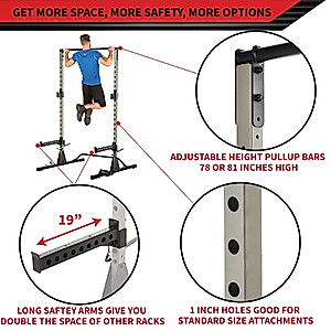 Fitness Reality Squat Rack Power Cage with J-Hooks, Landmine 360° Swivel, Weight Plate Storage Attachment and Power Band Pegs grey