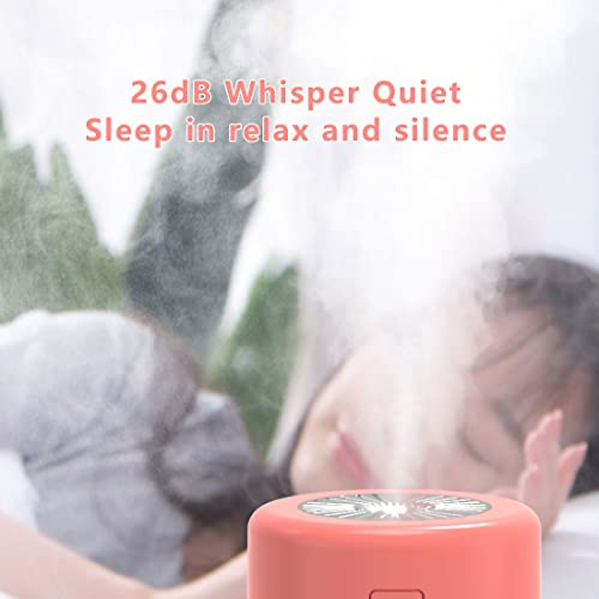 Cool Mini Humidifier Diffuser, Essential Oil Diffuser,USB Portable Desk Humidifier with 2 Mist Modes and 7-Color Lights,Waterless Auto Shut-off,for Car,Bedroom,Home,Office(Pink)