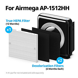 Coway Airmega 300 True HEPA Air Purifier with Smart Technology, Covers 1,256 sq.ft, White & Airmega AP-1512HH Air Purifier Replacement Filter Set, 1 Count (Pack of 1), White