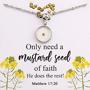WUSUANED Religious Inspirational Gift Mustard Seed Lariat Necklace Faith Jewelry Christian Gifts For Women