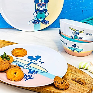 Zak Designs Disney Mickey Mouse Street Beach (Stay Wavey) - Kids Dinnerware Set, Includes 10in Melamine Plate and 27oz Bowl Set, BPA-Free Durable Plate and Bowl Makes Mealtime Fun