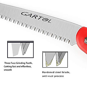 GARTOL Folding Saw 7 Inch Blade Hand Saw, Tree Pruning Saw with 3-Sides Razor Tooth for Camping Hunting DIY Woodworking, Trimming Thick Branches, PVC, Bamboo and Bone