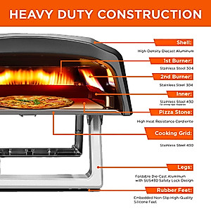 Commercial Chef Pizza Oven Outdoor - Gas Pizza Oven Propane - Portable Pizza Ovens for Outside - Stone Brick Pizza Maker Oven Grill with Dual L-Shaped Burner