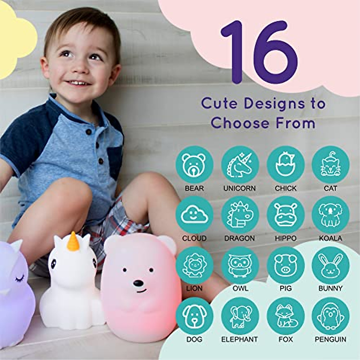 Lumipets Night Light for Kids, Silicone Nursery Light for Baby Room and Toddler, Portable Night Light for Kids Room, Rechargeable Animal Lights for Girls and Boys, Kawaii Lamp (Puppy)