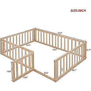 Harper & Bright Designs Full Size Floor Bed with Safety Guardrails and Door, Wood Toddler Floor Bed Frame for Girls/Boys, Full Montessori Floor Bed for Kids,Natural