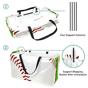 suojapuku Reusable Grocery Bags,Green grass and baseball,Lightweight Recycling Shopping Totes Bag with Handle for Groceries