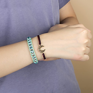 KELITCH Single Wrap Bracelets Flash Crystal Beaded Bracelets Strands Bracelets Women Bangles Cuff Jewelry (Green 11C)