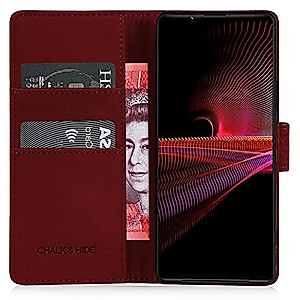 Chalk & Hide - Real Leather Book Wallet Case Cover for Sony Xperia 1 III (2021), Real Leather Design with Card Slot, Magnetic Closure and Built in Stand - Burgundy