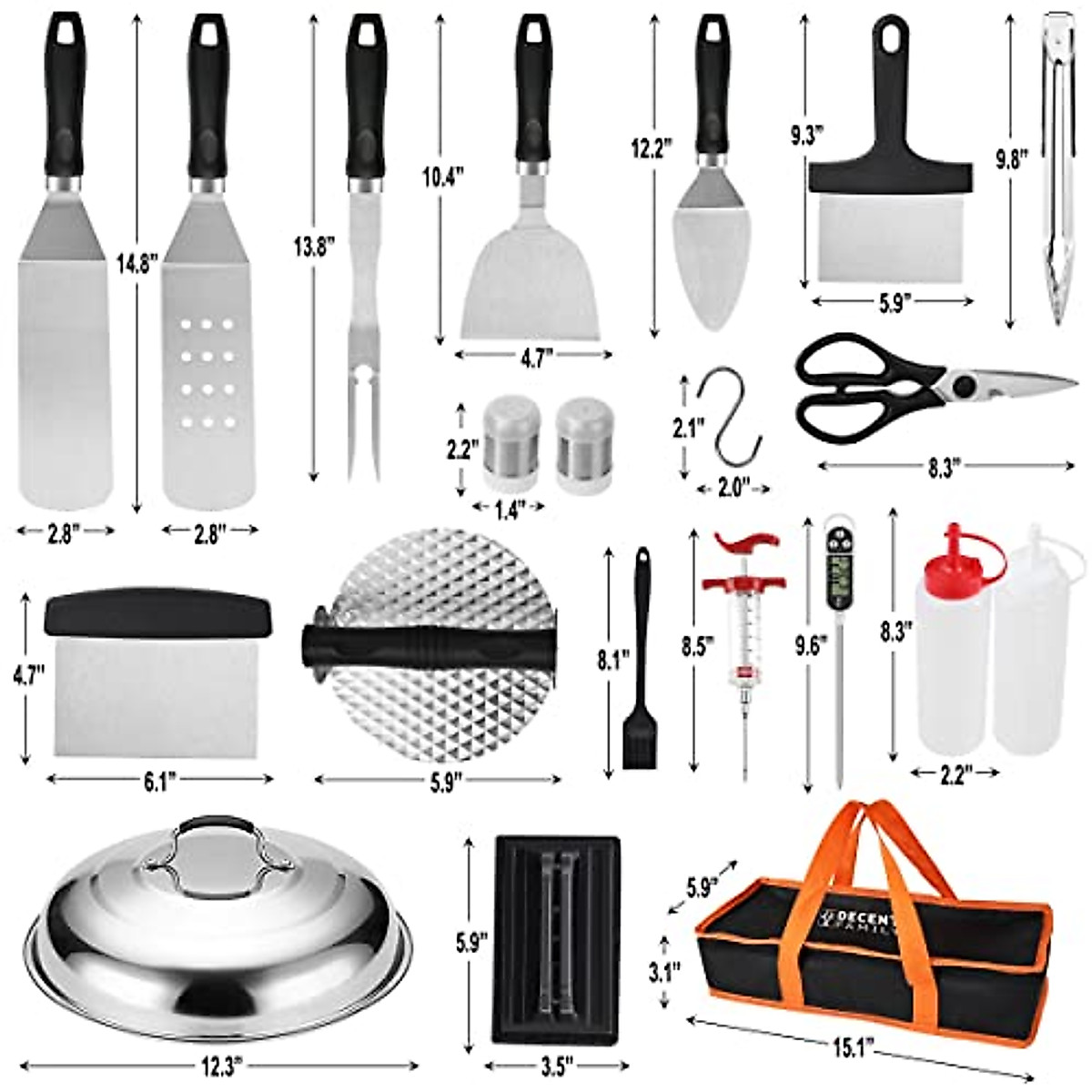 DY DECENT FAMILY Griddle Accessories Kit, Upgrade 30Pcs Griddle Tools Set for Blackstone, Flat Top Grill Accessories with Melting Domes, Grill Spatula, Scraper, Burger Press for Indoor/Outdoor Cooking