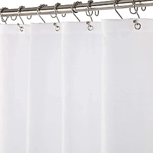 Amazer White Shower Curtain Liner Washable, 72 x 72 Inches, Fabric Shower Liner with 2 Bottom Stones, Waterproof 2-in-1 Shower Curtain and Liner, 12 Grommet Holes, Hotel Quality, White