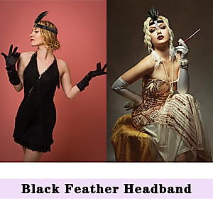 Ceenna 24 Pieces 1920s Flapper Headband Black Feather Headpiece for Women 20s Hair Costume Accessory(Classic)