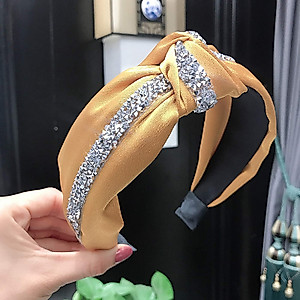 kalyn 3Pcs Fashion Rhinestone Diamond Headbands,satin knot headbands Hair Bands Glitter Hairband for Women Girls Hair Accessories(Yellow, pink, gray colors)