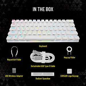 Corsair K70 PRO MINI WIRELESS RGB 60% Mechanical Gaming Keyboard - Fastest Sub-1ms Wireless, Swappable CHERRY MX Red Keyswitches, Aluminum Frame, PBT Double-Shot Keycaps - NA Layout, QWERTY - White