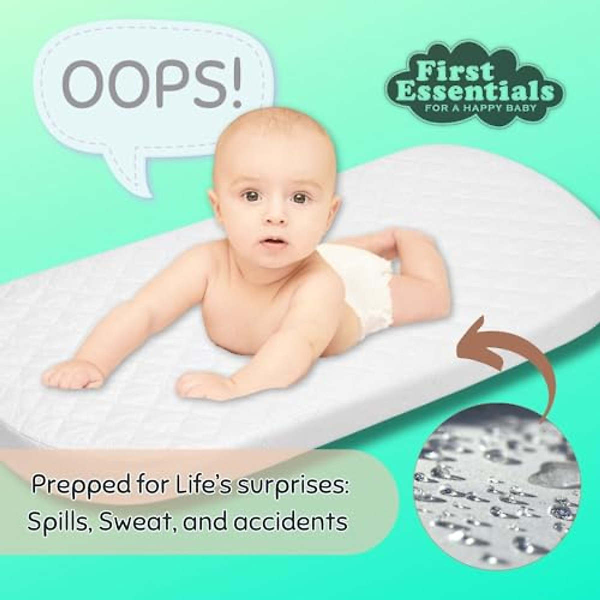 First Essentials Bassinet Cradle Mattress Pad (Oval, 12X26) for Newborn Comfort Breathable Easy Clean Hypoallergenic Waterproof Made in USA
