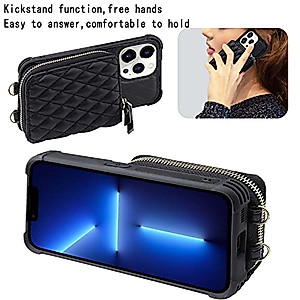 MONASAY Zipper Wallet Case for iPhone 13 Pro Max ,[Glass Screen Protector ][RFID Blocking]Flip Leather Handbag Phone Cover with Card Holder & Crossbody Lanyard Strap for Apple iPhone 13 Pro Max 6.7"