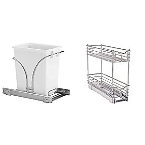 Household Essentials C29537-1 Under Cabinet Single Sliding Trash Can Caddy, 5-Gallon, Chrome & Glidez Narrow Sliding Organizer, 7", Chrome